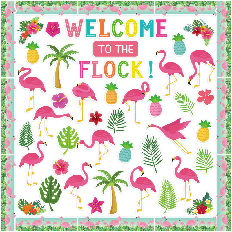 144Pcs Summer Flamingo Hawaiian Bulletin Board Decoration Cutouts, Wel ...