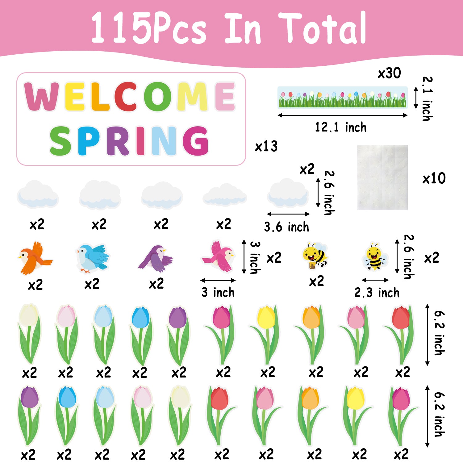 115Pcs Spring Tulip Flowers Bulletin Board Cut Out Classroom Decoratio ...